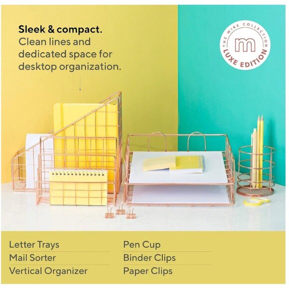 Mindspace | Office | Nib Mindspace Rose Gold Desk Organizer 5 Piece Set W Accessories In Box ...